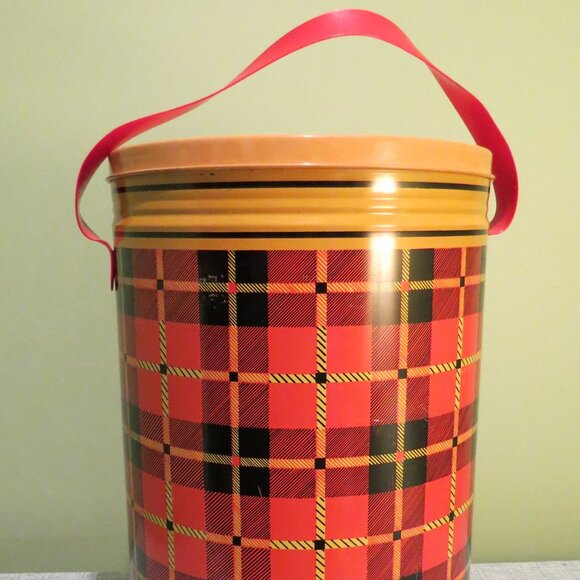 Dining | Vintage Red Plaid Picnic Basket Metal Tin With Carrying Handle ...